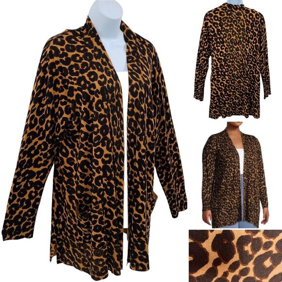 Terra & Sky | Sweaters | Leopard Print Open Front Cardigan Sweater Sz X ...